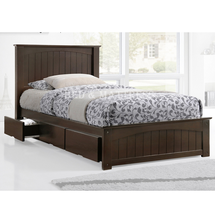 Olive-Wooden Bedframe with Drawers