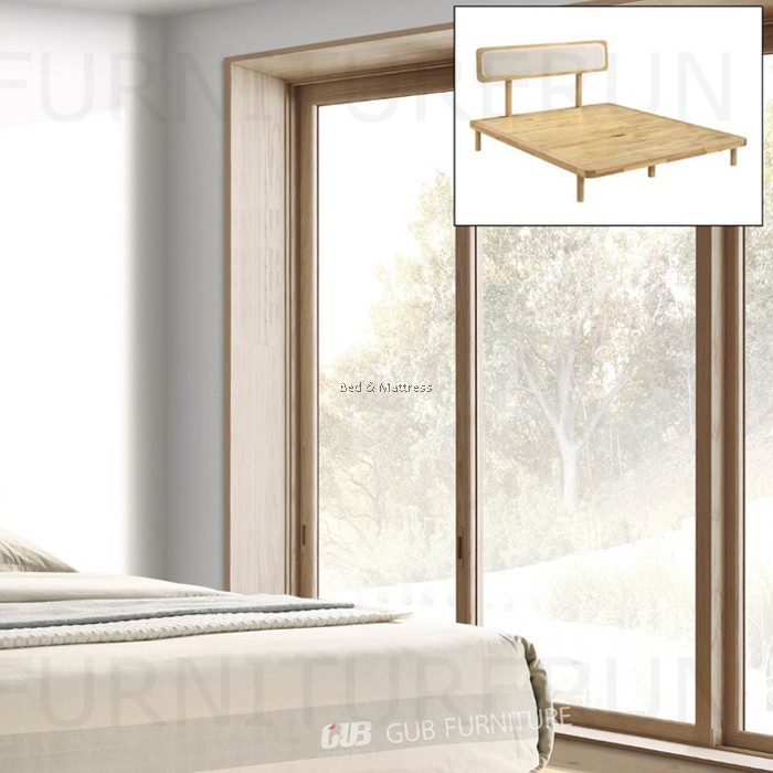 Moriko Wooden Bedframe with Cushion Headboard